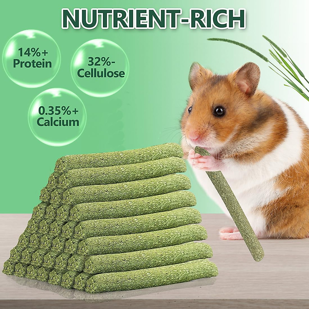 YIXUND Timothy Hay Sticks Treats for Rabbits,40Pcs Bunny Chew Toys Guinea Pig Toys Hamster Toys Molar Teeth Natural Handmade for Chinchilla Rat Gerbil and Other Small Animals