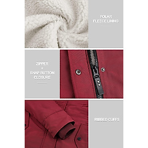 ELEZAY Women's Parka Jacket Hooded Stylish Winter Coats with Polar Fleece Lining Mid Length Warm Parka Coats Zipper Closure Wine, Large