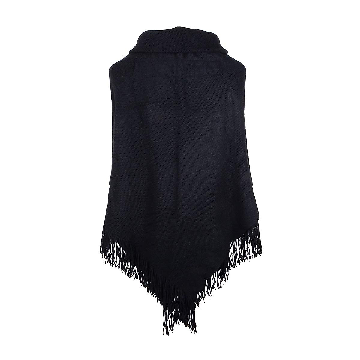 Iristide Women's Shawl Loose Cloak Poncho With Stylish Trumpet Button, Double Tassel V-neck Angle Buckle Pullover Wrap Warm Thickening (black)