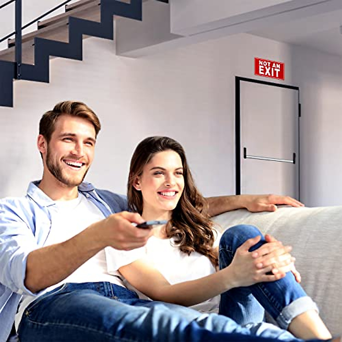 Not an Exit Signs Stickers-No Exit Door Sign Self Adhesive Vinyl Stickers- 12 x 7 Inches Decal Not an Exit Signs Label - Laminated for Ultimate UV - Resistant PVC - Weather&Scratch Resistant - Indoor & Outdoor Use - White Text on Red Base (4 Pack)