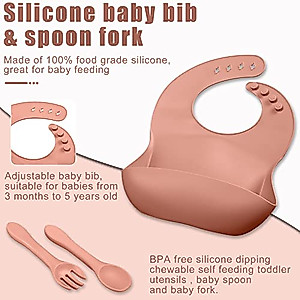 14 Pcs Baby Feeding Set Silicone Baby Led Weaning Feeding Supplies, Suction Bowl Crab Shape Divided Plate Adjustable Bib Soft Spoon Fork Snack Cup with Lid Drinking Cup, Toddlers Self Eating Utensil