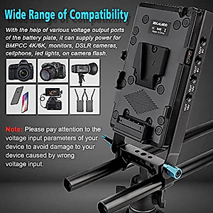 KOCACKOO V-Mount Lock Battery Plate Power Supply Splitter Adapter with 15mm Rod Clamp + LP-E6 Dummy Battery for BMPCC 4K/6K、DSLR RED Cameras、Camcorders、Canon 5D2/5D3/5D4/6D/6D2/7D/7D2/70D/80D/5DSR