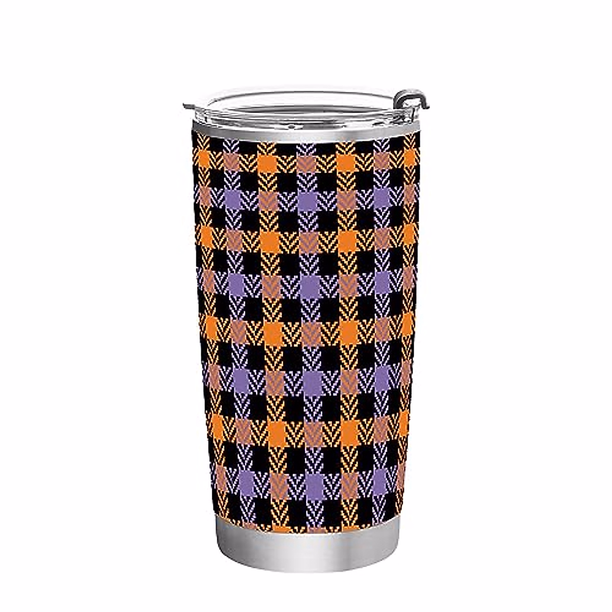 Jihqo Purple Orange Buffalo Plaid Tumbler with Lid and Straw, Insulated Stainless Steel Tumbler Cup, Double Walled Travel Coffee Mug Thermal Vacuum Cups for Hot & Cold Drinks 20oz