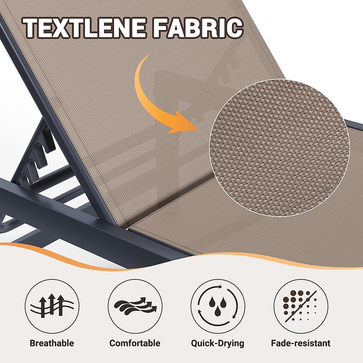 Amopatio Patio Chaise Lounge Set of 3, 24.4" Wider Outdoor Lounge Chairs with Table, Textilene Pool Chaise Lounge for Sun Tanning Lay Flat Poolside Lounger for Beach, Lawn, Brown