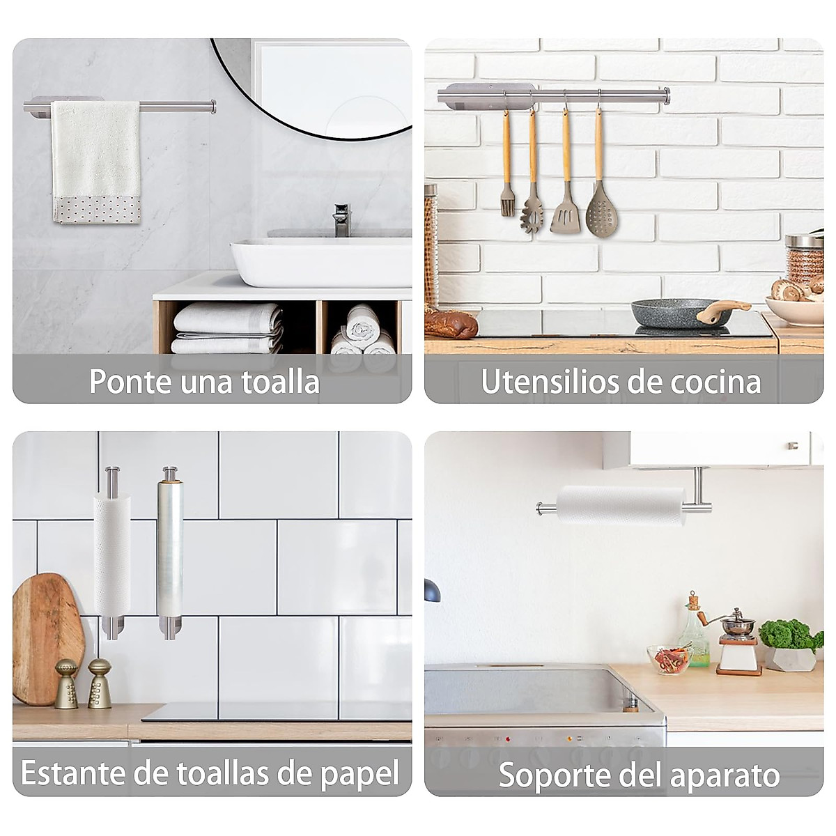 Foyou Paper Towel Holder Under Cabinett Countertop Wall Mount for Kitchen Bathroom Pantry Sink Countertop Counter,SUS304 Stainless Steel PaperTowel Rack Self Adhesive or Drilling,Silvery