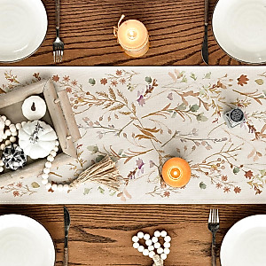 Artoid Mode Floral Leaves Fall Table Runner, Wild Flowers and Grasses Seasonal Autumn Kitchen Dining Table Decoration for Home Party Decor 13x72 Inch