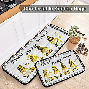 ZOEO Kitchen Mats Gnomes Set of 2 Bee Sunflower Farmhouse Floor Rug Memory Foam Shower Runner Absorbent Non Slip Light for Home Hotel Door Laundry Thick Soft Washable