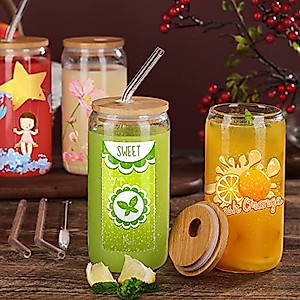 4 Pack Drinking Glasses, EFOBO 16 oz Beer Can Glass with Bamboo Lids, Straws and Cleaning Brushes, Can Shaped Tumbler Cup for Water, Ice Soda, Tea, Iced Coffee Glasses, Gifts