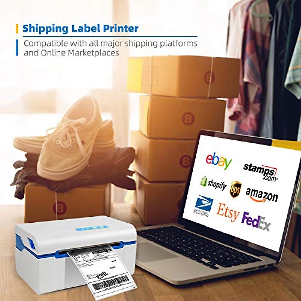 Shipping Label Printer, Micmi Commercial Direct Thermal Desktop Label Printer Support Amazon Ebay PayPal Etsy Shopify Shipstation Stamps.com Ups USPS FedEx DHL Support Windows, 4x6 inch Not for Mac