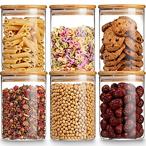 Glass Storage Jars with Airtight Bamboo Lid, Gencywe 27 OZ Glass Food Storage Jar with Labels, Airtight Glass Canisters, Clear Kitchen Container for Candy, Cookie, Rice, Coffee Beans, Snacks, Spices
