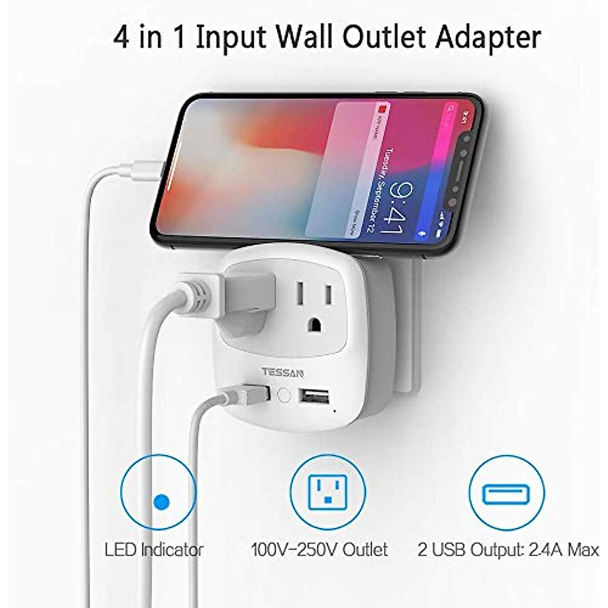 TESSAN US to UK Plug Adapter, Type G Travel Adaptor with 2 USB 2 Electrical Outlets, UK Power Adapter for USA to Ireland England London Scotland British Dubai Kenya Hong Kong Qatar, 2-Pack Gray