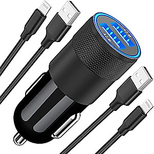 [Apple MFi Certified] iPhone Fast Car Charger, Braveridge 4.8A Dual USB Power Rapid Car Charger with 2 Pack Lightning Braided Cable Quick Car Charge for iPhone 14 13 12 11 Pro Max/XS/XR/X/iPad/AirPods