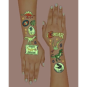 xo, Fetti Dinosaur Temporary Tattoos for Kids - 44 Glow In The Dark Pcs | Birthday Party Supplies, Dinosaur Party Favors, T-rex Decorations