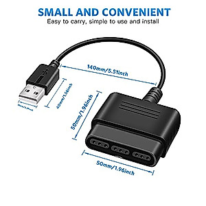 PS2 Controller to USB Adapter Converter Cable, Compatible with Sony PS1/PS2 Controller Gamepad to PS3/PC Controller