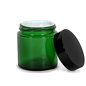 Vivaplex, 12, Green, 4 oz, Round Glass Jars, with Inner Liners and black Lids