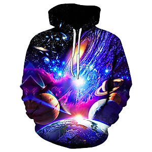 prime early accessHoodies for Men Graphic Design Galaxy Digital Print Crewneck Sweatshirts Pullover Casual Loose Sport Hooded Shirt skeleton sweatshirt men Purple 5X