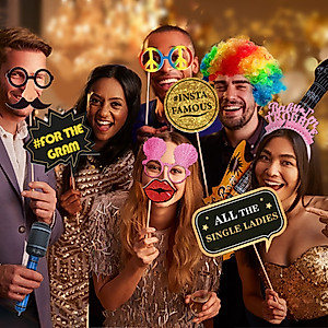 SOUL SHIFT 70 Pc Large Premium Photo Booth Props Set for All Occasions - Wedding Props, Birthday Props, Graduation Props, Inflatables, Large Glasses, Multi-Colored Wig, Hawaiian Lei, Hand Pump