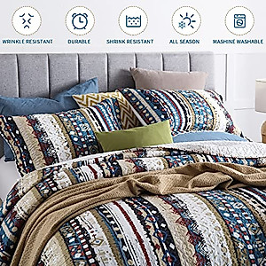ENJOHOS Boho Striped Cotton Quilt King Size Sets - King Quilt Set for All Season, Lightweight Boho Quilts Bedding Set with 2 Pillow Shams