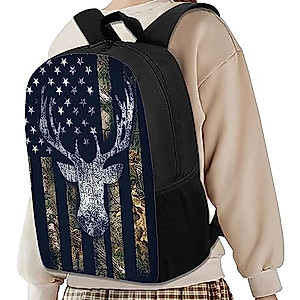 Mumeson Cool Deer and America Flag Print Kids Backpack Schoolbag Soft Cushion Shoulder Straps Rucksack Daypack Durable Zipper Closure Bookbag for Boys Middle School
