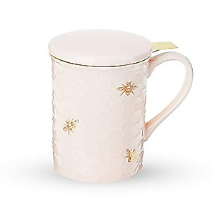 Pinky Up Annette Ceramic Tea Mug and Loose Leaf Tea Infuser, Loos Leaf Tea Accessories, Tea Tumbler Cup, Honeycomb Design, 12 oz
