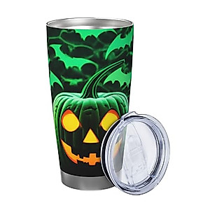 Green Ghost Horror Halloween 20oz Insulated Stainless Steel Tumbler With Lids And Straws, Double Wall Vacuum Travel Coffee Mug, Thermal Cup For Cold & Hot Drinks, Reusable Metal Straw & Brush