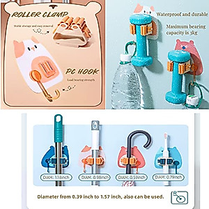 2- Pack Mop and Broom Holder Wall Mount with 1 Hook, Self Adhesive No Drilling Mop Hanger , Tool Organizer for Garage Orange & Blue CATH Cat Mop and Broom Holder