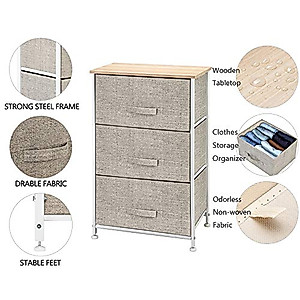 Dresser Storage Tower Sturdy Steel Frame Wood Top Storage Drawer Units for Hallway Entryway