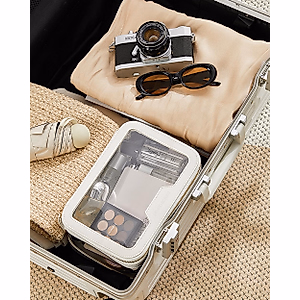 Rownyeon Clear Makeup Case Toiletry Bag Multipurpose Travel Makeup Train Case Portable Cosmetic Organizer Transparent Storage Bag White