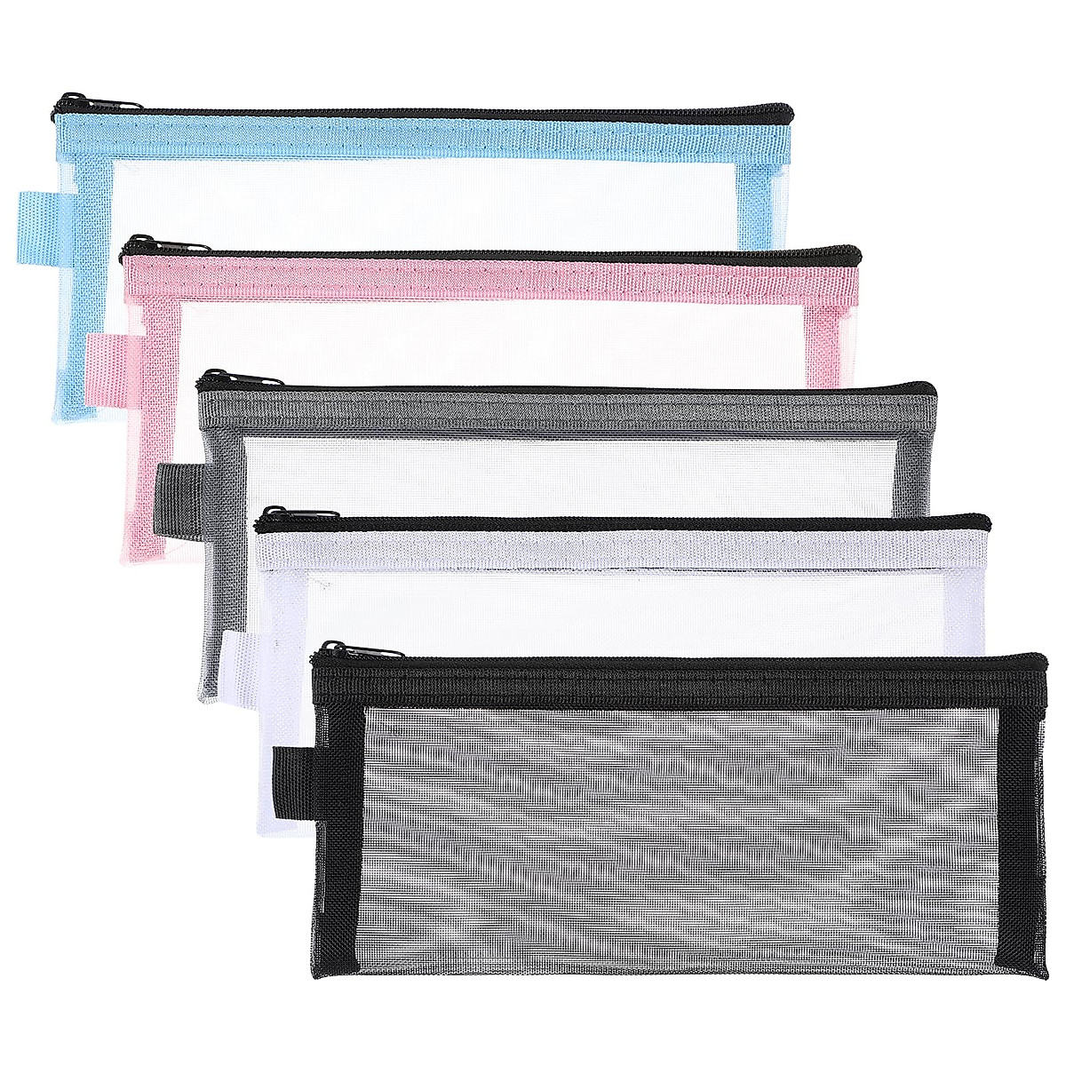COMNICO 5pcs Pencil Case Pencil Pouch, Clear Exam Pen Bag Simple Nylon Mesh Zipper Pencil Bag Makeup Bag Portable Office Stationery Storage Pouch for Adults