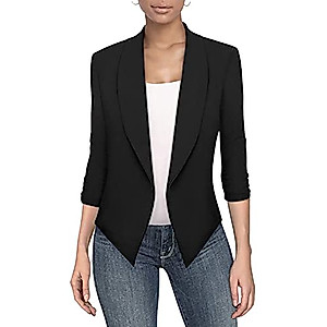 Womens Casual Work Office Open Front Blazer Jacket with Removable Shoulder Pads JK1133 1073T Black XL