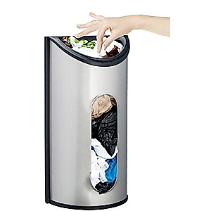 Greenco Plastic Bag Saver, Holder and Dispenser, Wall Mount Brushed Stainless Steel Storage Solution with an Extra Wide Opening for Easy Access to Grocery Bags, Trash Bags, Shopping Bags