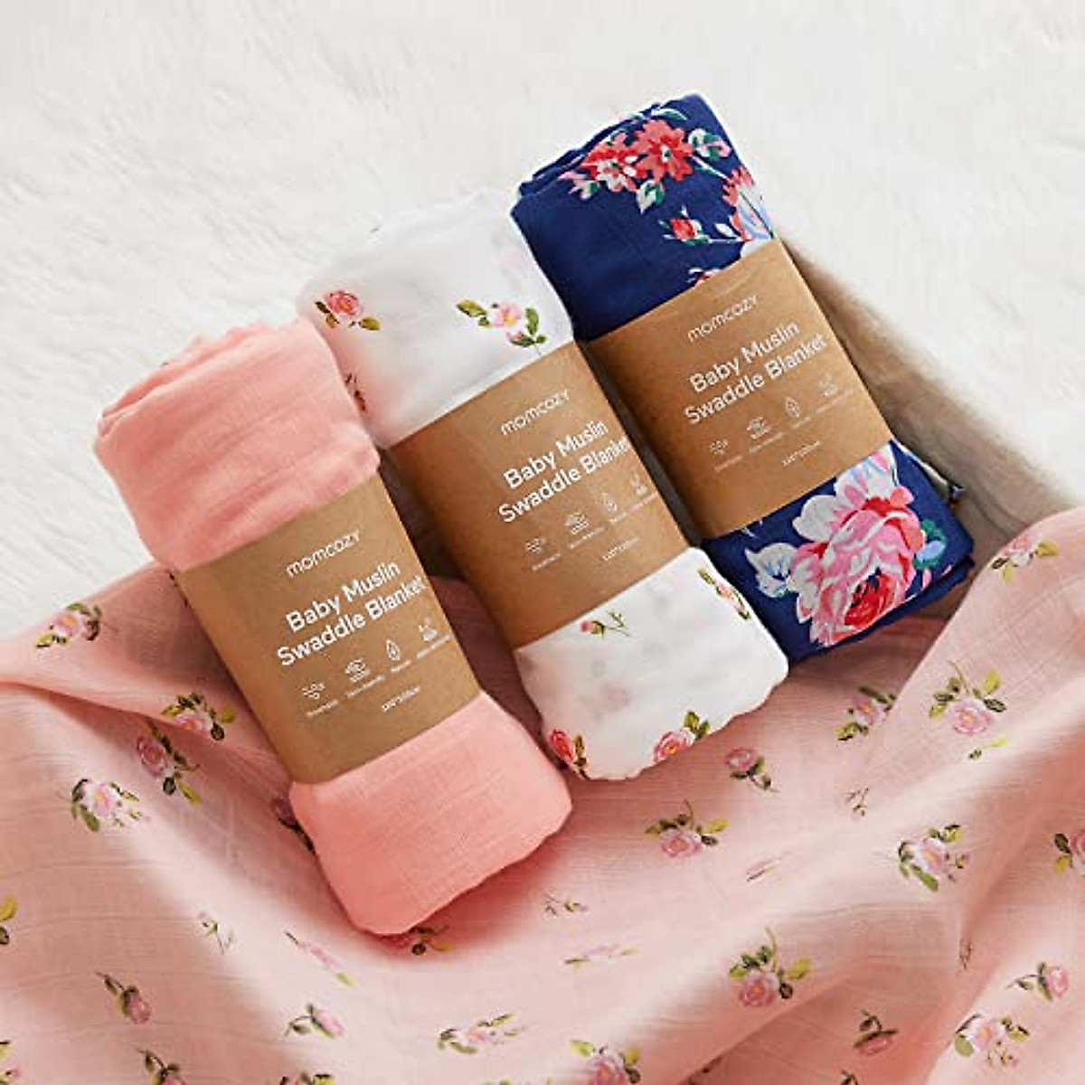 Momcozy Muslin Swaddle Blankets, Soft Silky Baby Blankets 47 x 47 inches, Breathable Bamboo Swaddle Blankets, Newborn Receiving Blanket for Boys and Girls, 4 Pack