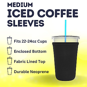 TahoeBay Iced Coffee Cold Cup Sleeve (4-Pack) Reusable Blank Neoprene Insulator Drink Sleeves 22oz - 24oz Beverage Holder for Vinyl Sublimation fits Dunkin' Medium and Starbucks Venti (Black)