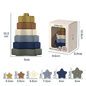 TYRY.HU Baby Stacking Toys - Silicone Rings - Teething Teether Toys - Building Blocks Tower for Boys Girls 6+ Months Early Educational Learning, Set of 6 PCS, Star Shape