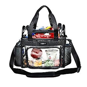 Heavy Duty Clear Lunch Tote Stadium Bag Approved Durable Crossbody Travel Makeup Cosmetic Box for Football Basketball Baseball Games Concerts Work Correctional Officers (Bold Black, 12 x 6 x 12)