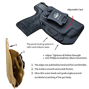 M&P Shield 9mm Holster,IWB Kydex Holster Fit: Smith & Wesson M&P Shield M2.0 9mm / .40 S&W 3.1" Barrel with Integrated CT Laser Pistol - Inside Waistband Carry-S&W M&P Shield 9mm Accessories