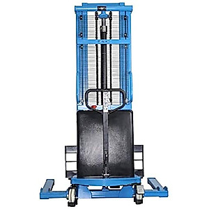 DoubleWin Semi-Electric Straddle Stacker Powered High Lift Pallet Stacker Forklift Truck with Adjustable Fork, 3300 lbs Capacity, 118" MAX Lifting Height, 42" Length X 8.3"-32.7" Adjustable Width Fork