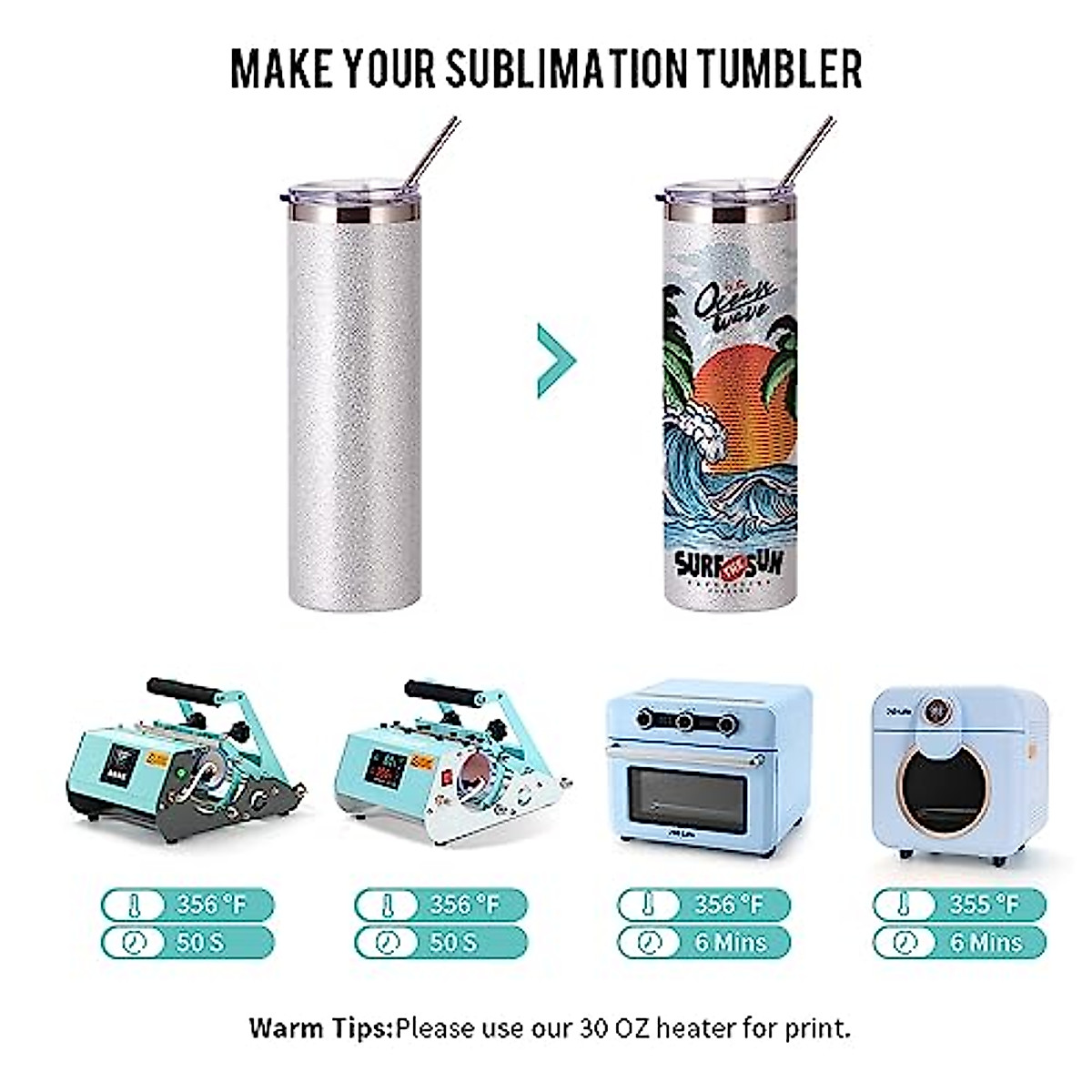 PYD Life Sublimation Tumblers Glitter Blanks Skinny 30 OZ Silver Straight Stainless Steel Tumbler with Lid and Stainless Straw for Tumbler Heat Press Sublimation Oven Printing 4 Pack