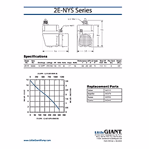 Little Giant 2E-NYS 115 Volt, 1/40 HP, 300 GPH, Cast Aluminum Submersible Parts Washer Pump for Unheated Stoddard Solvent or Deodorized Kerosene with 6-Ft. Power Cord (Plug-less), Grey, 502020