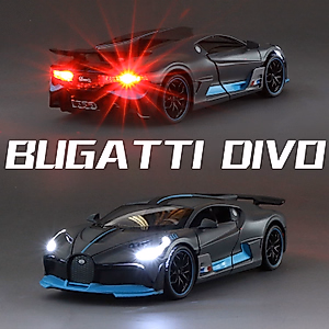 1:32 Bugatti Divo zinc Alloy Pull Back Car Diecast Electronic Toys with Lights and Music,Decorative,Mini Vehicles Toys for Kids,Boyfriend,Young Peoples Gift(Gray)