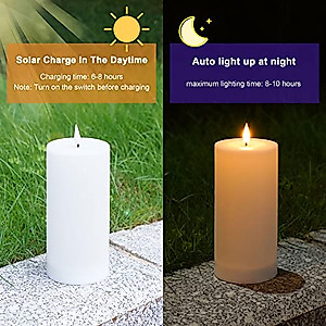 VIODAIM Solar Candles Outdoor Waterproof: Flameless Flickering Pillar LED Candles Set of 3 Dusk to Dawn Rechargeable Sensor Lights 3x4/5/6 Inch White
