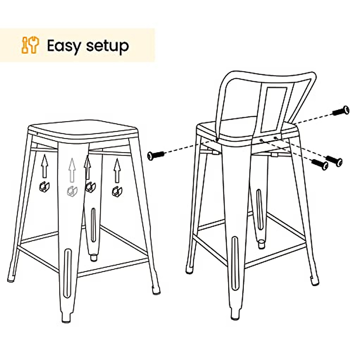 Yaheetech 26 inch Low Back Metal Bar Stools Set of 4 Counter Height Barstools with Wooden Seat Industrial Counter Stool Bar Chairs for Home Kitchen Black