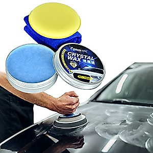 Car Wax Crystal Plating Set, Car Coating Wax Hard Glossy Carnauba Wax Coating Care, Car Scratches Fast Repair with Waxing Sponge and Towel (2Pack)