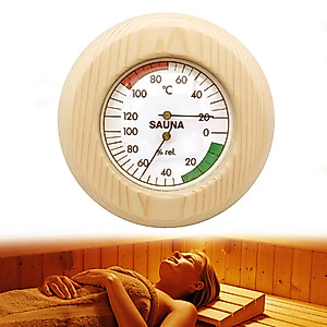 Sauna Thermometer Wood Room Thermometer Indoor, 2-in-1 Thermometer and Hygrometer, Round Indoor Thermometer with Precision Scale Sauna Accessories for Steam Room Sauna Room, Indoor Thermometer