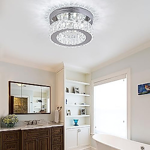 Finktonglan Modern Crystal Ceiling Light LED Mini Chandelier Flush Mount Ceiling Light Fixtures K9 Crystal Round Ceiling Lamp for Hallway Foyer Bedroom