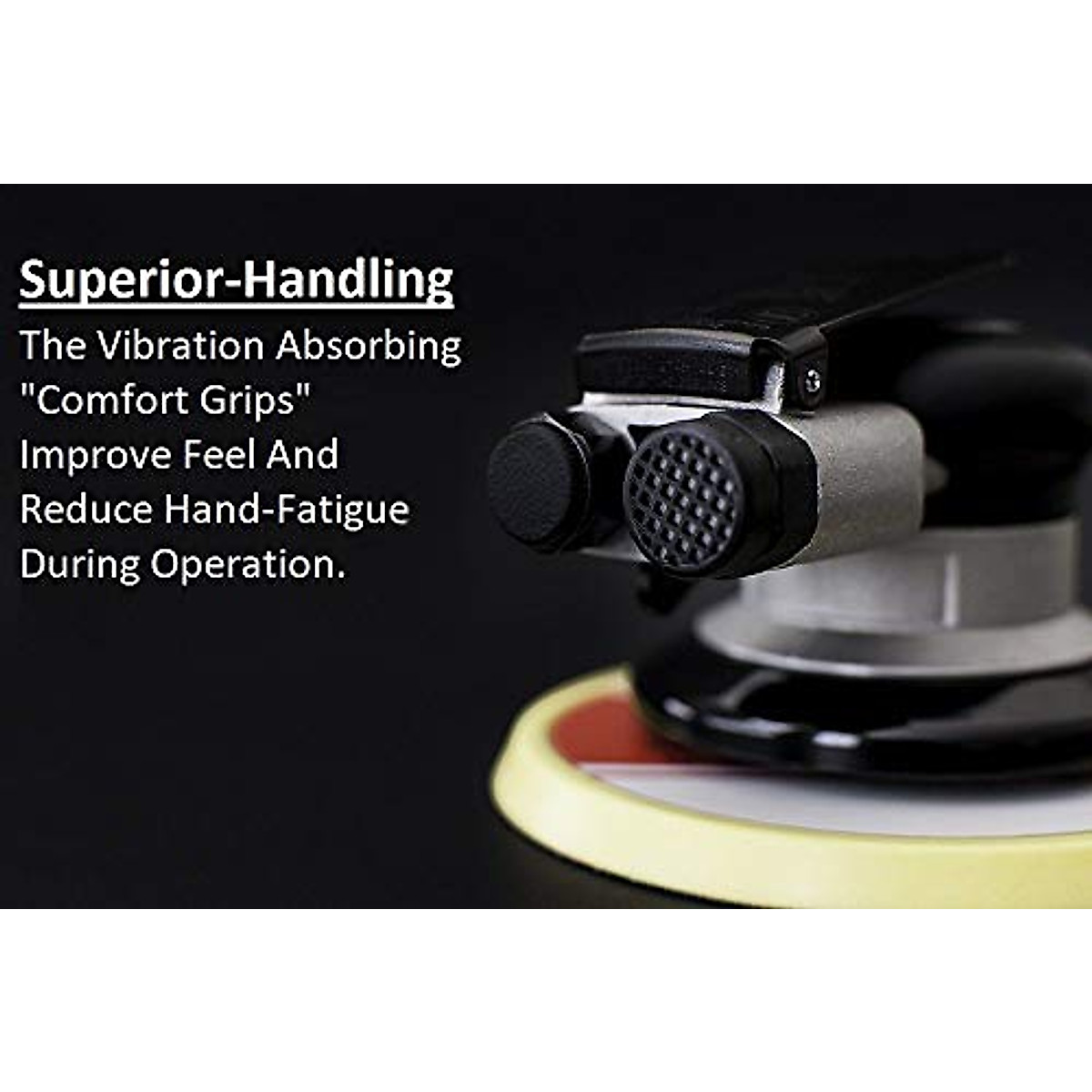 AirVANTAGE Industrial Grade Random Orbital Air Sander Non-Vacuum With Low-Profile Pad, 1/4 in. NPT Air Inlet (6": 3/16- Hook & Loop)