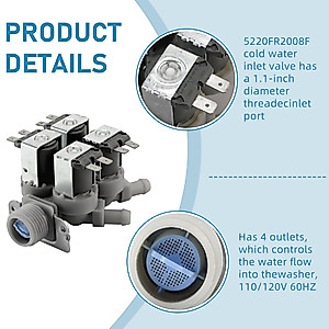 5220FR2008F Water Inlet Valve and Dispenser Valve Replacement Part Fit for kenMore&LG Washers by AMI PARTS