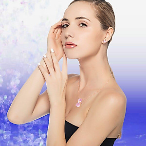 Uloveido Cute Cat Shape Light Pink Crystal Jewelry Set for Women, Studs Earrings and Pendant Necklace for Her Y404