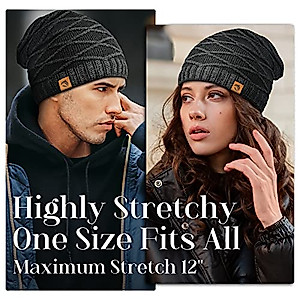 URECOVER Winter Beanie Hats for Men - Black Unisex Slouchy Knit Fleece Cap for Women, Toboggan Hat Christmas Stocking Stuffers Birthday Gifts for Men Women