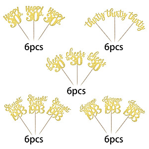 30 Pack 30th Birthday Cupcake Toppers Glitter Straight Outta 1993 Happy 30th Thirty Awesome Since 1993 Cupcake Picks 30 Fabulous Cake Decorations for 30th Birthday Wedding Anniversary Party Gold